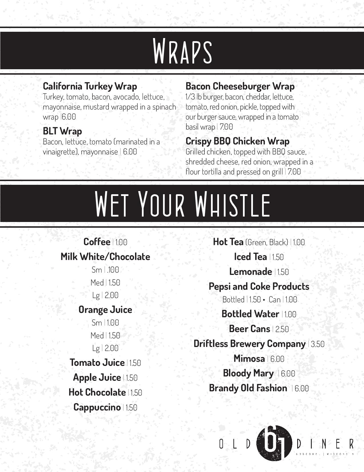 Menu Old 61 Diner